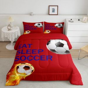 feelyou soccer comforter set for kids boys girls football sports games comforter full size soccer player bedding set bedroom decor red soccer ball quilt set bedding collection 3pcs