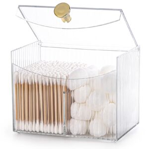 acdesign 2 slot qtip holder dispenser rectangle cotton ball and swab holder organizer with lid clear bathroom organizer jar for bathroom vanity