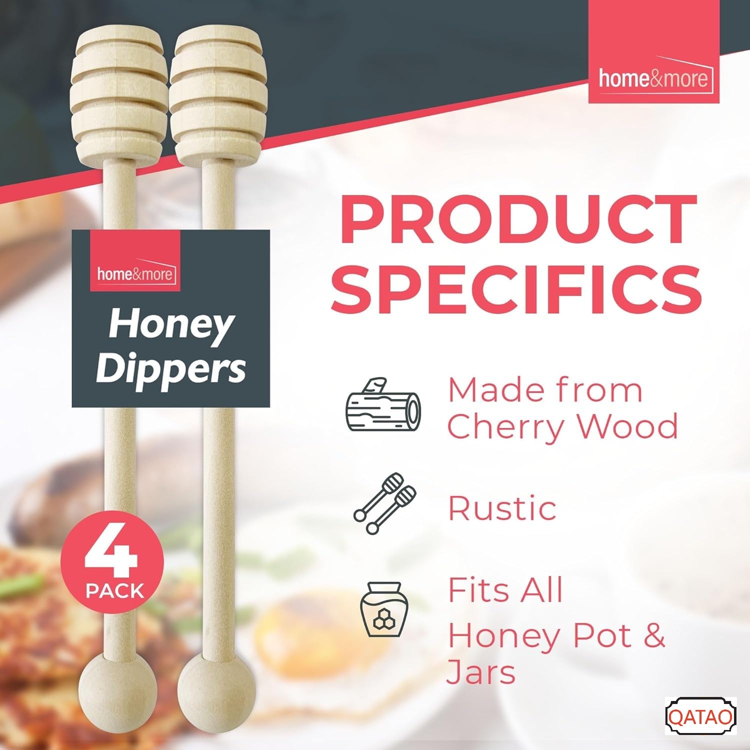 4Pack Honey Dippers | 16cm | Rustic Wooden Honey Spoon for Drizzling Honey | Made from Cherry Tree Wood | Honey Spoon Dipper |Honey Stirrer Server | Honey Drizzler