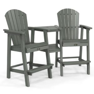 vingli tall adirondack chairs set of 2 with removable double connecting trays, hdpe adirondack bar stools poly deck chairs, 350lbs capacity (grey)