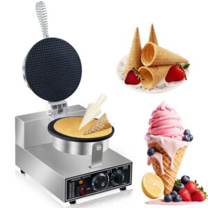 110v electric ice cream cone maker 1300w commercial waffle cone machine 1300w electric stainless steel egg cone baker non stick coating with temp & time control for for restaurant bakeries