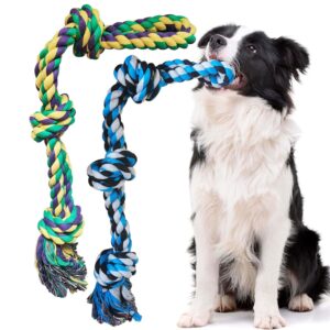 tuahoo heavy duty dog rope toy for large breed, indestructible dog toy for aggressive chewers, 100% cotton tough rope chew toy, tug of war dog pull rope for boredom, teeth cleaning (2 pack,780g)