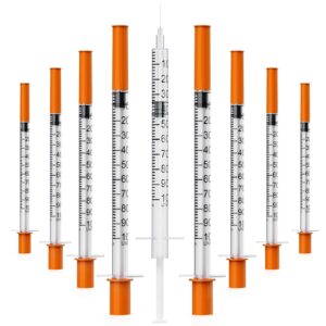 godcreat 1ml/cc syringe with needle, 30 gauge 1/2 inch disposable lab dispensing supplies individually wrapped, pack of 25