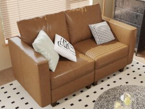 ease moose modular sectional loveseat sofa couch with storage seats, 2 seat faux leather convertible modular sofa love seats for small spaces