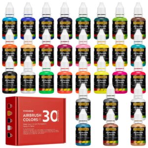 vivohome 30 color airbrush paint set, acrylic air brush paints ready to spray (no thinner needed), water based painting colors for artist and beginners, includes 6 metal & 6 neon, pack of 30 (20 ml/0.68 fl oz)