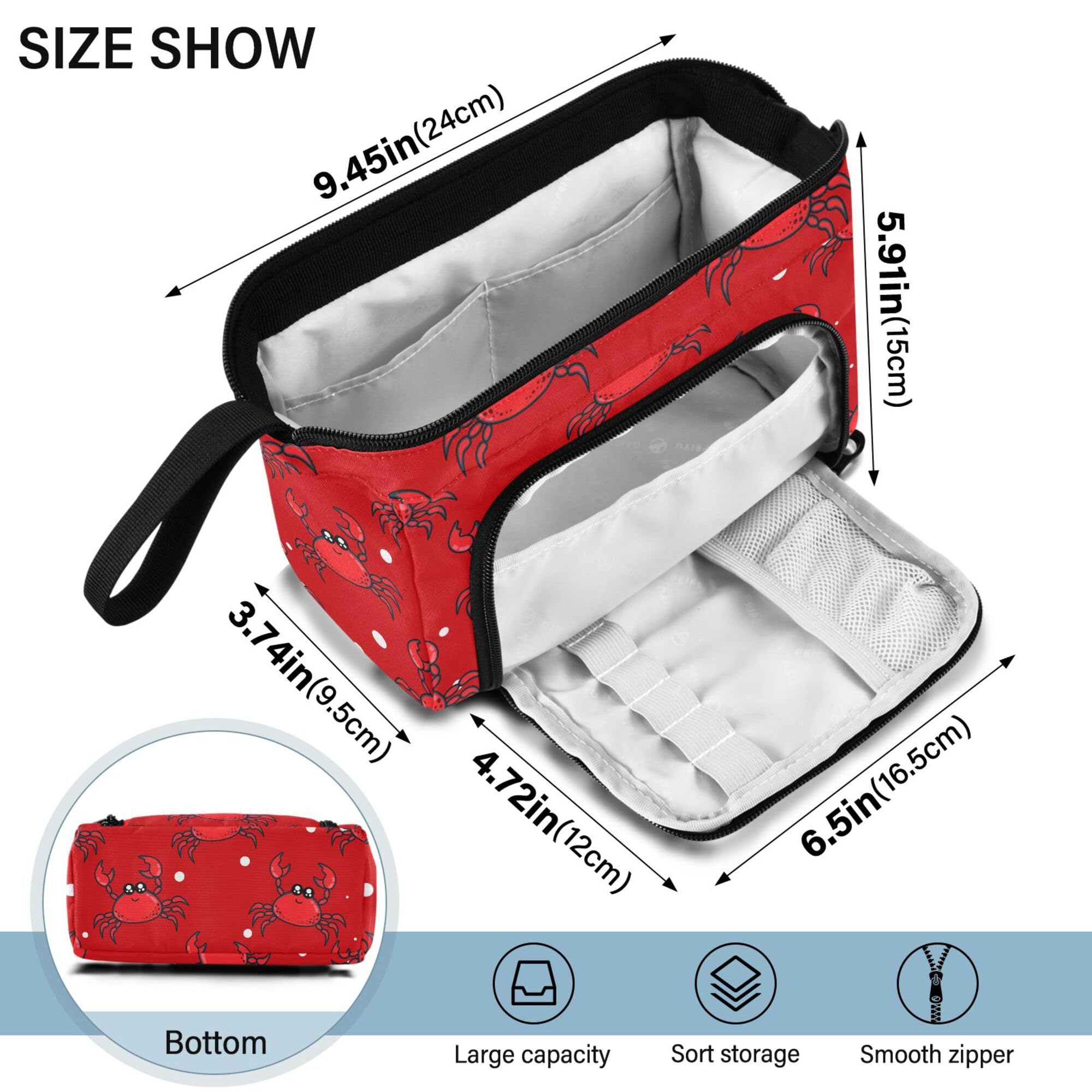 Fisyme Red Crab Pencil Case Large Capacity Pencil Pouch Pen Bag Box Big Makeup Pencil Case Organizer