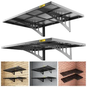 brukid 2-pack 2x3ft adjustable rail type wall shelves garage storage racks, suitable for garage, storage room, kitchens wall mounted floating shelf (black)