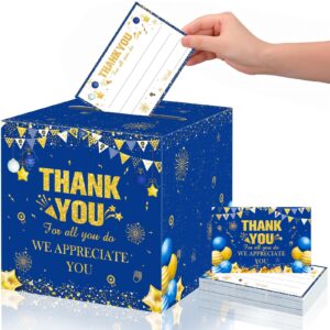 51pcs we appreciate you card box decorations blue gold thank you party favor card box with 50pcs thank you for all you do cards for employee staff teacher doctor graduation appreciation party supplies