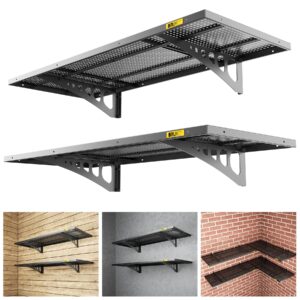 brukid 2-pack 1.64x4ft adjustable rail type wall shelves garage storage racks, suitable for garage, storage room, kitchens wall mounted floating shelf (black)