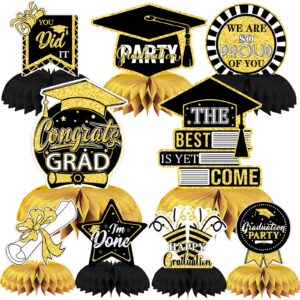 vellibring 9pcs graduation table decorations black gold class of 2024 honeycomb centerpieces toppers for congrats grad party favor supplies