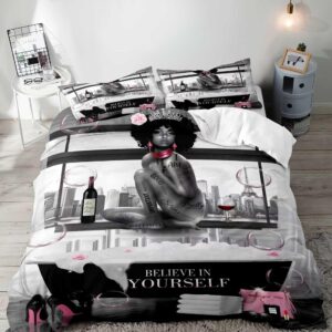 luvivihome 3pcs sexy black girl duvet cover queen bedding sets, teen girl bedding, black woman african american black girl comforter bedspread quilt cover, inspirational gifts for women 2 pillow shams