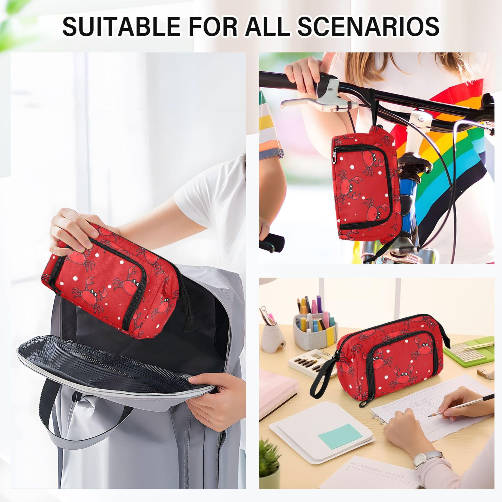 Fisyme Red Crab Pencil Case Large Capacity Pencil Pouch Pen Bag Box Big Makeup Pencil Case Organizer