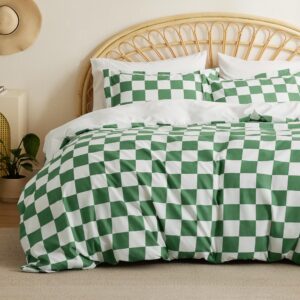 bedsure checkered duvet cover twin size - shale green plaid duvet cover set for kids with zipper closure, green bedding set, 2 pieces, 1 kids' duvet cover 68"x90" and 1 pillow sham 20"x26"