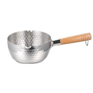 generic stainless steel saucepan with wood handle,yukihira pan,japanese milk pot,yukihira pot (with glass lid/no lid)(no lid)