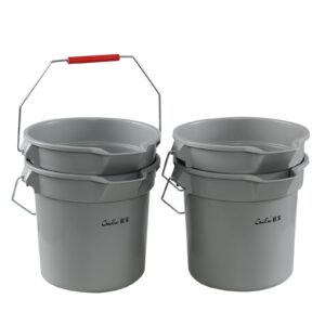 wakikini 14 quart plastic cleaning buckets with handles, round commercial cleaning pail, gray, 4 packs