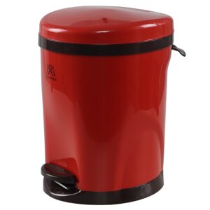 wakikini 2 gallon plastic step on trash can with lid, round foot pedal garbage bin, red