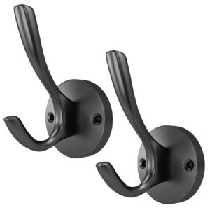 zuonai matte black coat hooks 2 pack black metal wall hooks for hanging coat and hat hook black hooks for wall hooks for coats heavy duty black towel hook for hanging coats bedroom hooks