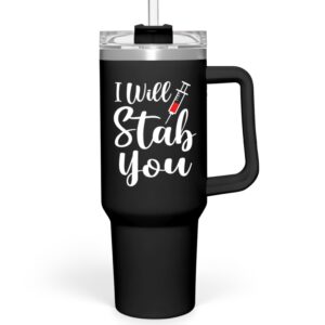 sandjest nurse gifts i will stab you tumbler with handle 40oz stainless steel insulated coffe cup funny nurse week gifts, nursing school graduation, appreciation gifts for rn nurses