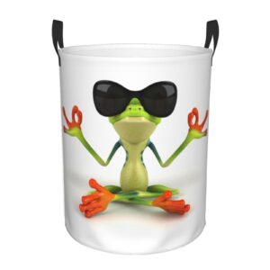 foisiiaea laundry basket,funny frog wearing glasses bathroom organizer basket waterproof foldable cloth hamper with lining for home storage