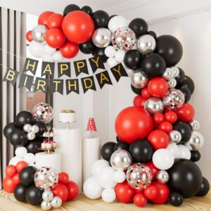 grcypa red black and white balloon garland arch kit with red black white silver balloons confetti balloons for graduation baby shower birthday new year wedding racing car poker party decorations