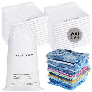 wowangce 200 pcs hotel laundry bags bulk 1.38 mil 14" x 24" laundry bags plastic with drawstring closure writing strips patient personal belongings bags dirty clothes bag for factory travel hospital