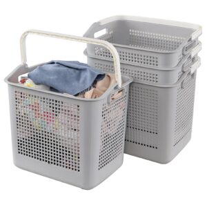 xeabia 42 l plastic dirty clothes hampers with handles, large plastic laundry baskets, gray, 4 packs