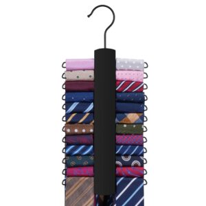 upgraded tie rack hanger for closet with 24 metal hooks, space saving necktie organizer for men, sturdy wooden large capacity tie holder, closet organizers and storage, black