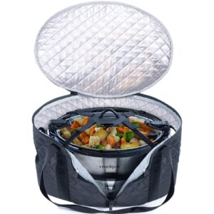 bagsprite slow cooker carrying case compatible with 6-8 quart crockpot carrier for hot food and hamlton beach slow cooker tote with lid fastener for crock-pot dust cover applicances