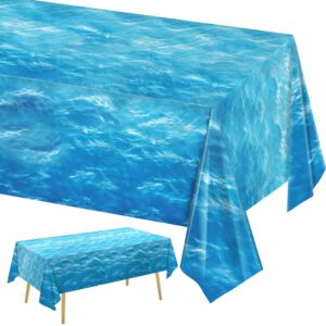 3 pieces ocean waves tablecloth 54 x 108 inch water print plastic table cover ocean party table cloths for beach pool birthday under the sea party decorations supplies