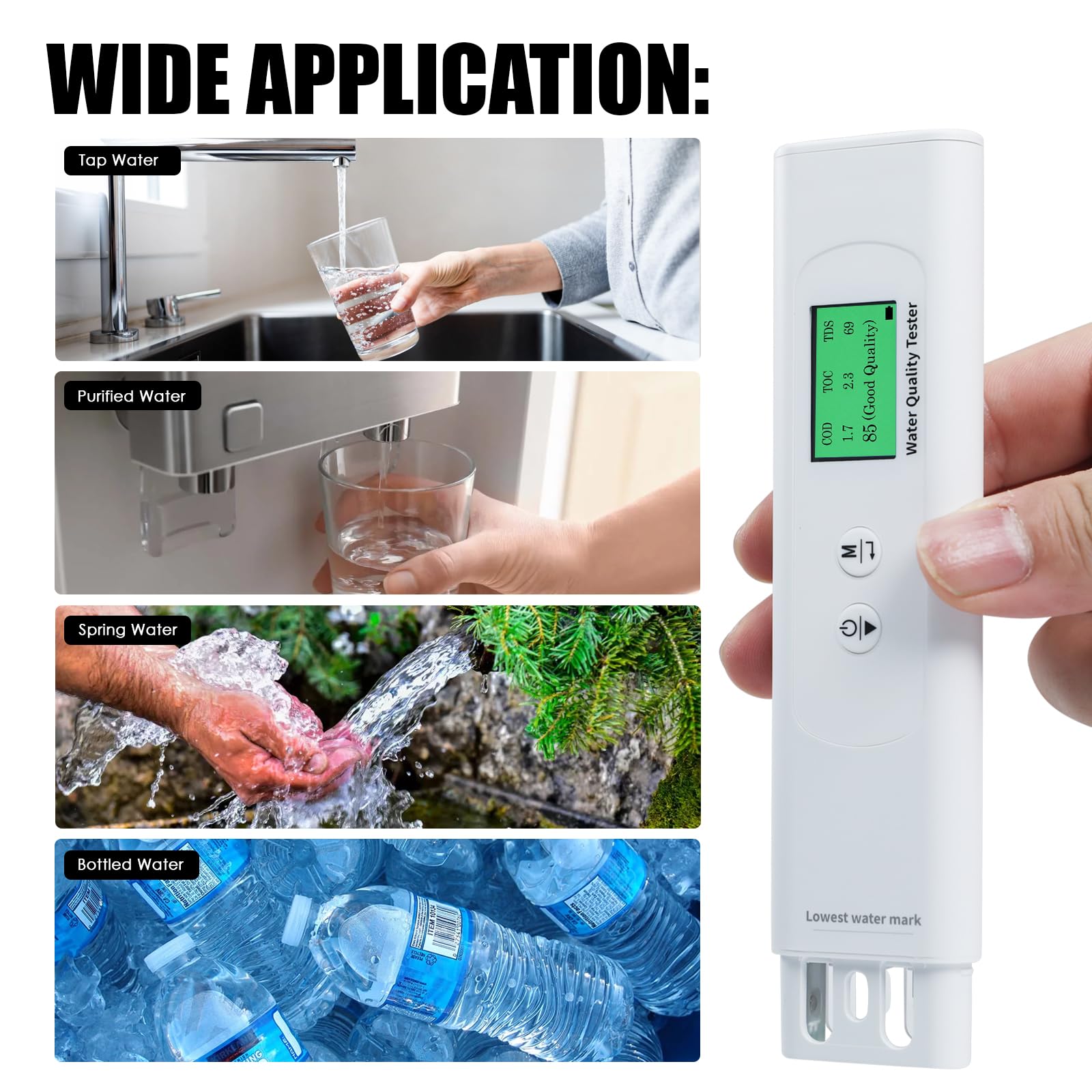 Water Quality Tester for Drinking Water, Portable 6-in-1 TDS Meter TOC, COD, EC, UV275, Temp&TDS, Digital Drinking Water Quality Tester for Home, RV, Hiking, Camping, Travel, Well, Tap, Water Purifier