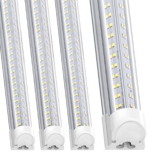 speeplant led shop lights 4ft 4 packs, 50w 5800lm 6500k, linkable 4ft led shop light, super bright 4 foot led shop lights for workshop, v shape 4 ft led light fixture, double row led tube lights