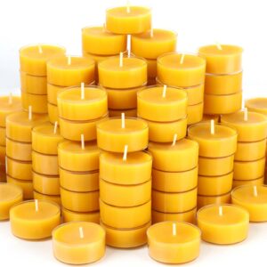 48 packs beeswax tealight candles, 100% pure beeswax candles | 4-hour extended burn time | natural beeswax tea lights candles in clear cup, perfect for home deco,air purification,fragrance