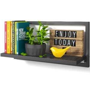 lupwneka 16 inch black folding wall shelf, metal panels bathroom shelves wall mounted, unique folding display wall shelves, foldable hanging shelf for bathroom, kitchen, living room, garage