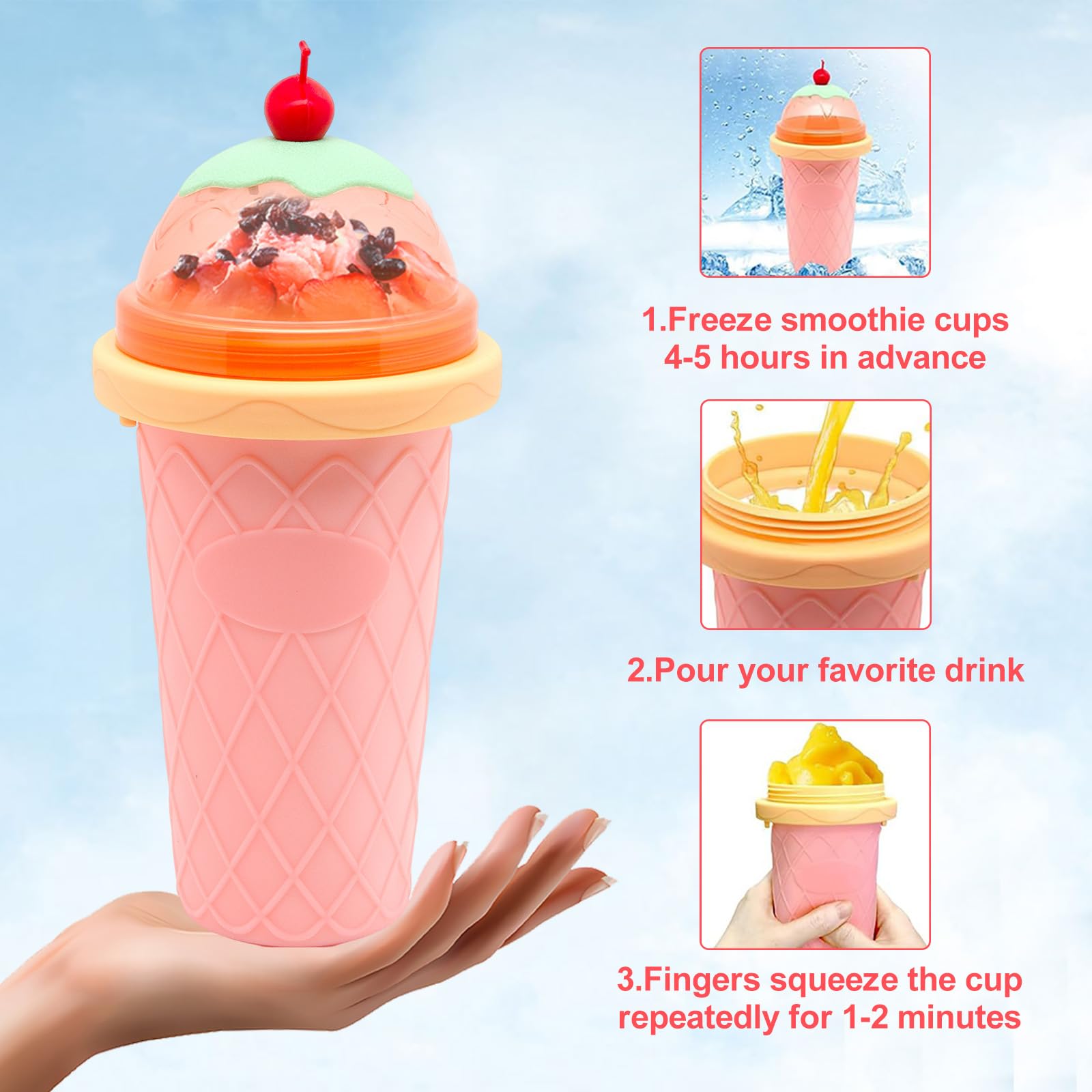 Slushie Maker Cup - DIY Magic Quick Frozen Smoothies Cup for Homemade Milk Shake Ice Cream Maker, Portable Cooling Cup, Double Layer Squeeze Slushy Maker Cup, Birthday Gifts for Kids,Friends,Family