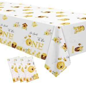 apowbls bee 1st birthday party decorations tablecloth - disposable bumble bee frist birthday supplies table cover, bee table decorations for one-year-old birthday table cloth - 3 pack (54in x 108in)