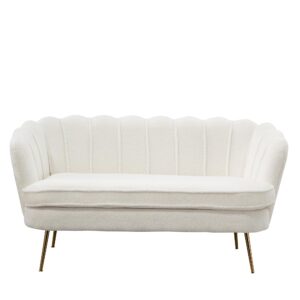 sofa couch 59" elegant curved loveseat with vertical tufting - luxurious boucle fabric, gold metal legs, adjustable glides - 300 lbs capacity per seat,ivory