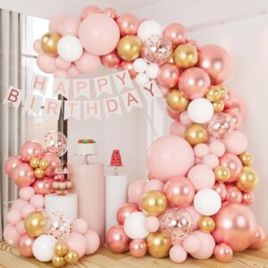 grcypa rose gold balloon garland arch kit with pink rose gold balloons white gold confetti balloons for birthday bridal wedding girl baby shower graduation anniversary bachelorette party decorations