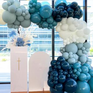 170pcs different blue balloons arch garland kit with white balloons for baby shower bridal shower birthday wedding party decorations