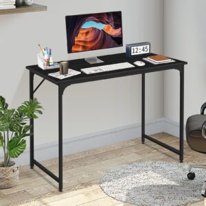 blkmty 47" computer desk home office desk writing desk wood pc study table work desk modern simple style laptop table with metal frame and smooth tabletop for workstation bedroom desk, black