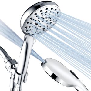 bright showers high pressure shower head with handheld, 9 spray settings showerhead built in power wash to clean tub and pets, extra long 69" hose, adjustable bracket, chrome