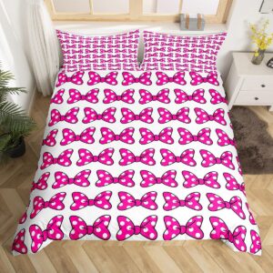 bowknot kids duvet cover set queen size,white dots bow-tie cartoon bedding set,children girls women room decor,princess style dreamy comforter cover,rose pink romantic quilt cover,2 pillowcases