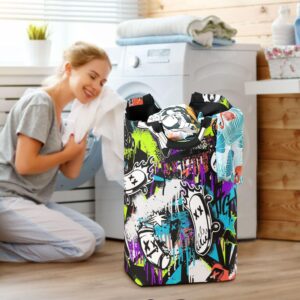 xigua Graffiti Skateboard Cartoon Laundry Hamper with Handle, Freestanding Clothes Hamper Collapsible Laundry Basket Storage Basket for Toys Clothes Organizer