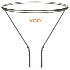 xcd glass powder funnel, borosilicate glass heavy wall short stem funnel with 120 mm top diameter and 22 mm stem diameter for precise powder transfers in laboratory