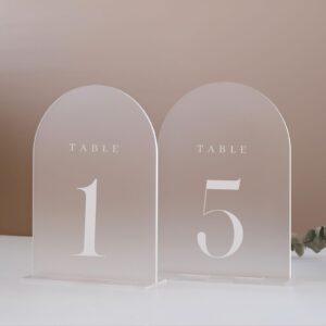 jinmury frosted arch table numbers 1-5 with stands, 5 pack 5"x7" frosted arch acrylic table numbers and base, perfect for wedding party event