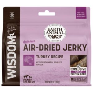 earth animal wisdom air-dried jerky turkey recipe | dog treats | dog snacks | premium natural turkey jerky strips | 4 oz | dog treats made in the usa (pack of 1)