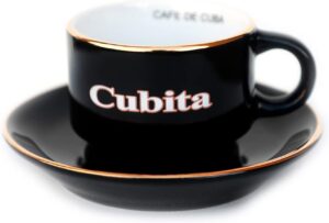 espresso cups set for cuban coffee, 4 small ceramic cups with matching saucers (3 oz) - tazas de cafe cubita