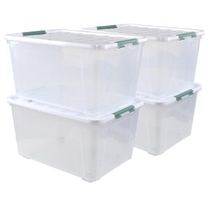 ysmiltion 85 quart plastic clear bins with lids, large plastic storage boxes with wheels, 4 packs