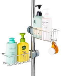 qihs shower rack, paw feet tub accessories (no shower rod), 304 stainless steel 2 tier adjustable basket, bathroom shower rod storage organizer for bathroom shampoo storage, am-079-1