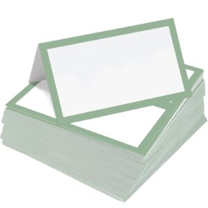 whaline 100pcs sage green place cards 3.5 x 2 inch white blank tented cards wedding seating cards for party table setting supplies