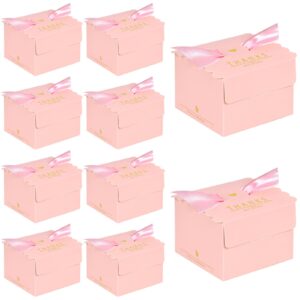 vgoodall 20pcs 2.6 x 2.6 x 1.8 inches party favor candy box, thank you pink gift candy box with ribbons for birthday party, bridal shower, wedding decorations, candy table decorations